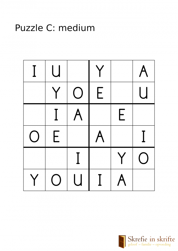 Alphabet Sudoku 6×6 Exercises | Skrefie in skrifte